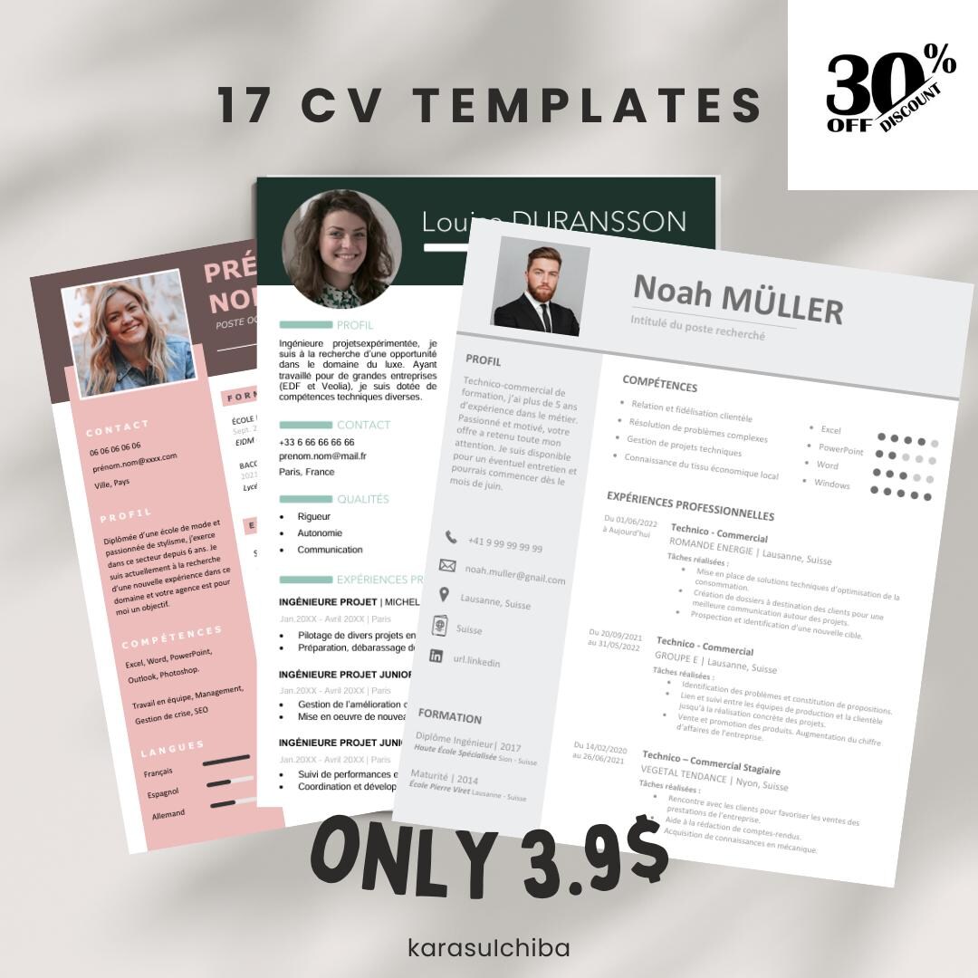 Modern CV Template , 17 Editable Resumes Templates for Word ...