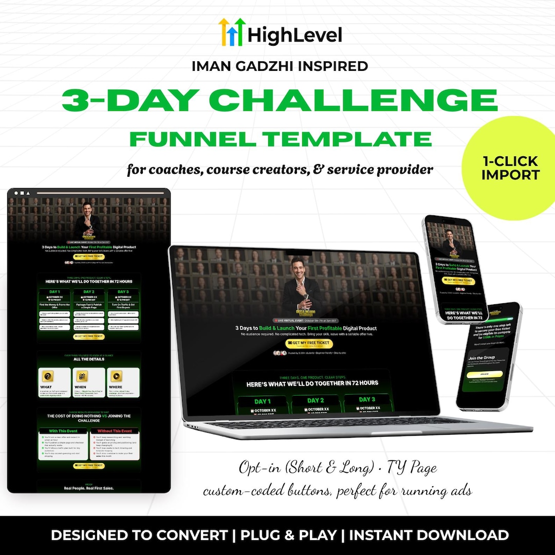 3-day Challenge Funnel Template | Gohighlevel Opt-in, Thank You Page ...