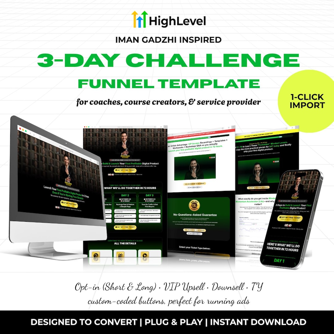 Go High Level 3-day Challenge Funnel Template | Lead Gen (digital ...