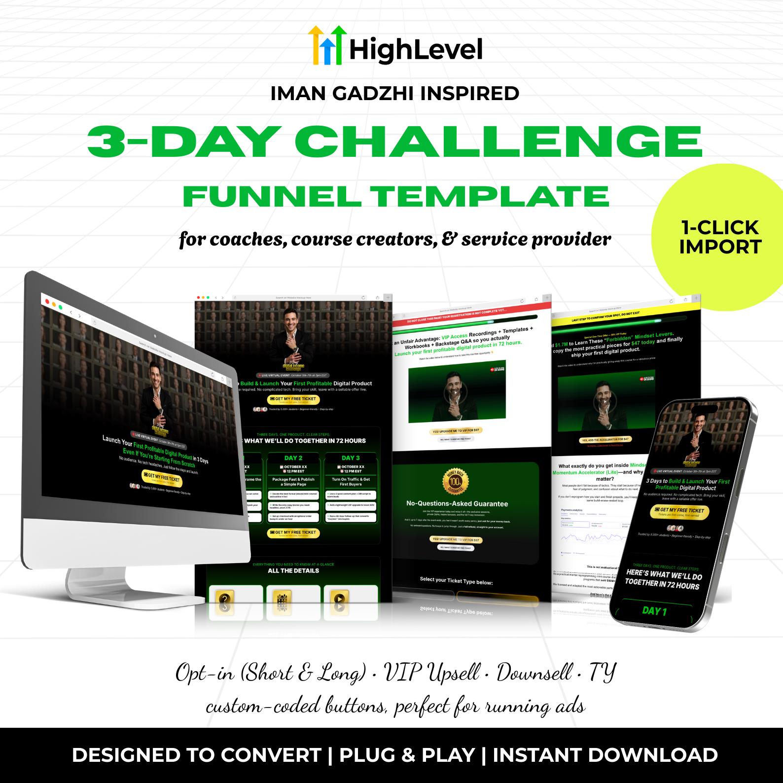 Go High Level 3-day Challenge Funnel Template | Lead Gen (digital ...