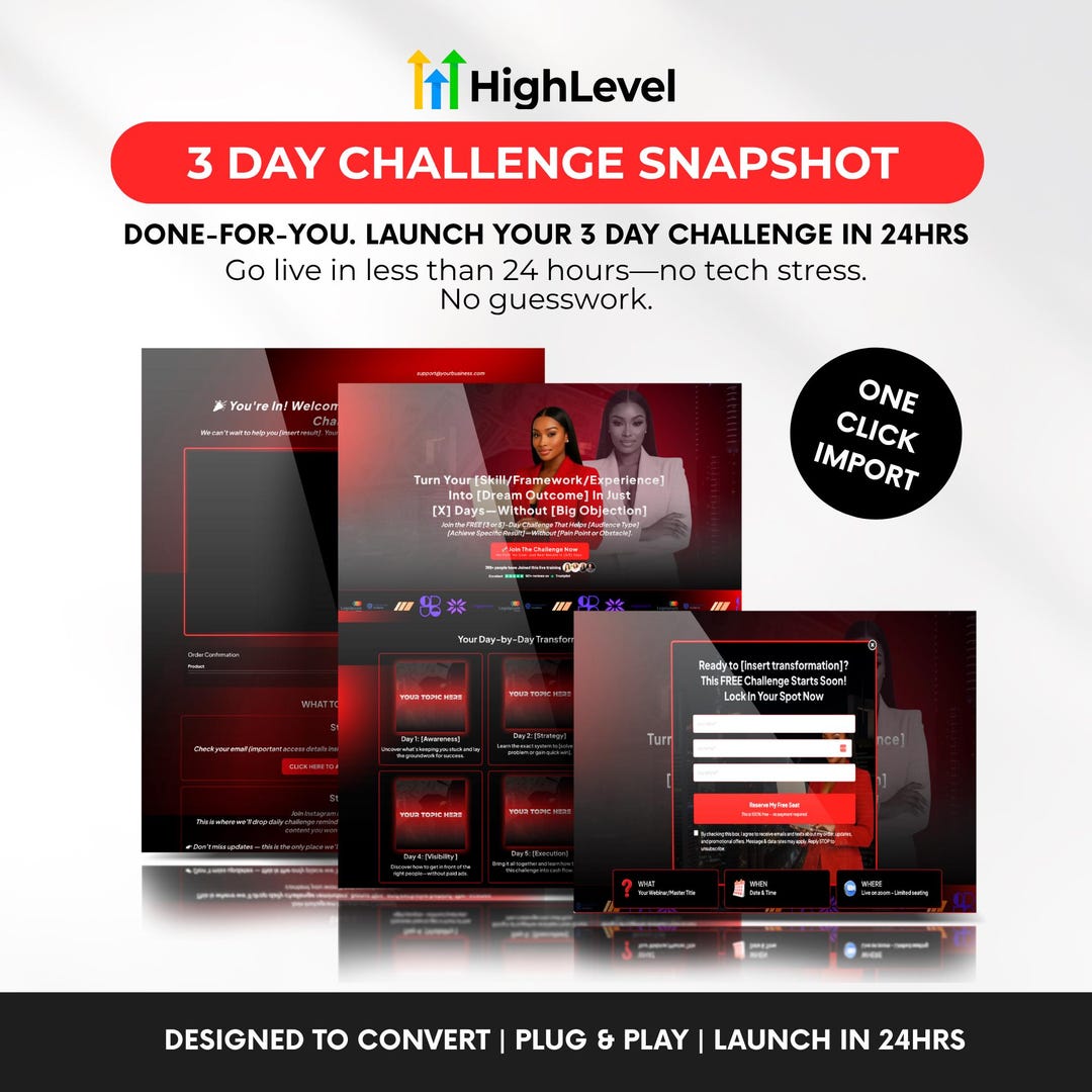 Go High Level 3-day Challenge Funnel Template: Done-for-you Snapshot ...