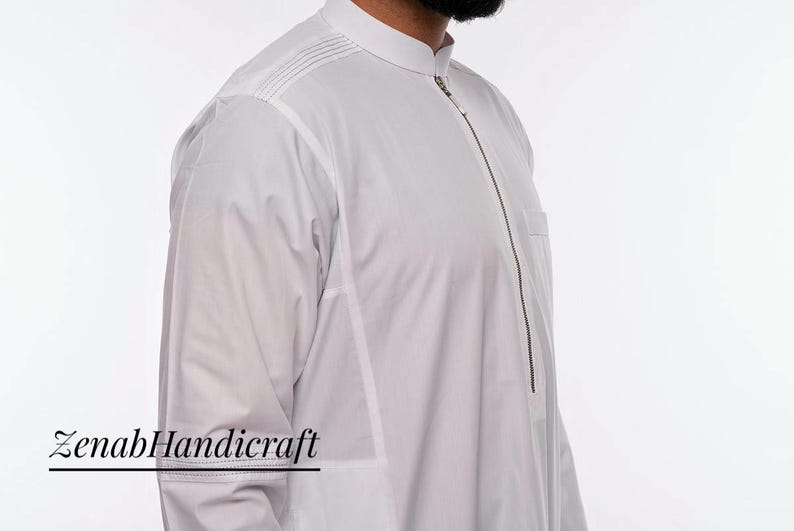 Mens White Qatari Thobe With Front Pleat Wool Mix Thobes Jubbah Jubba ...