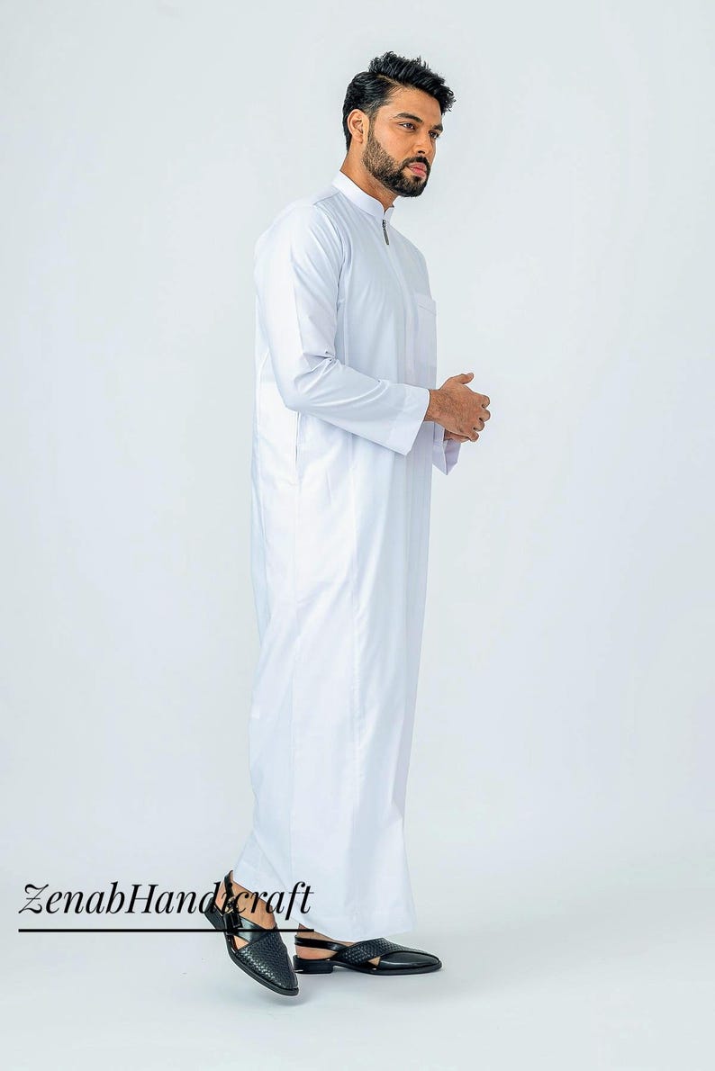Mens Boys Thobe Jubba Madrassa Mosque Designer Collar Arab Hajj Umrah ...
