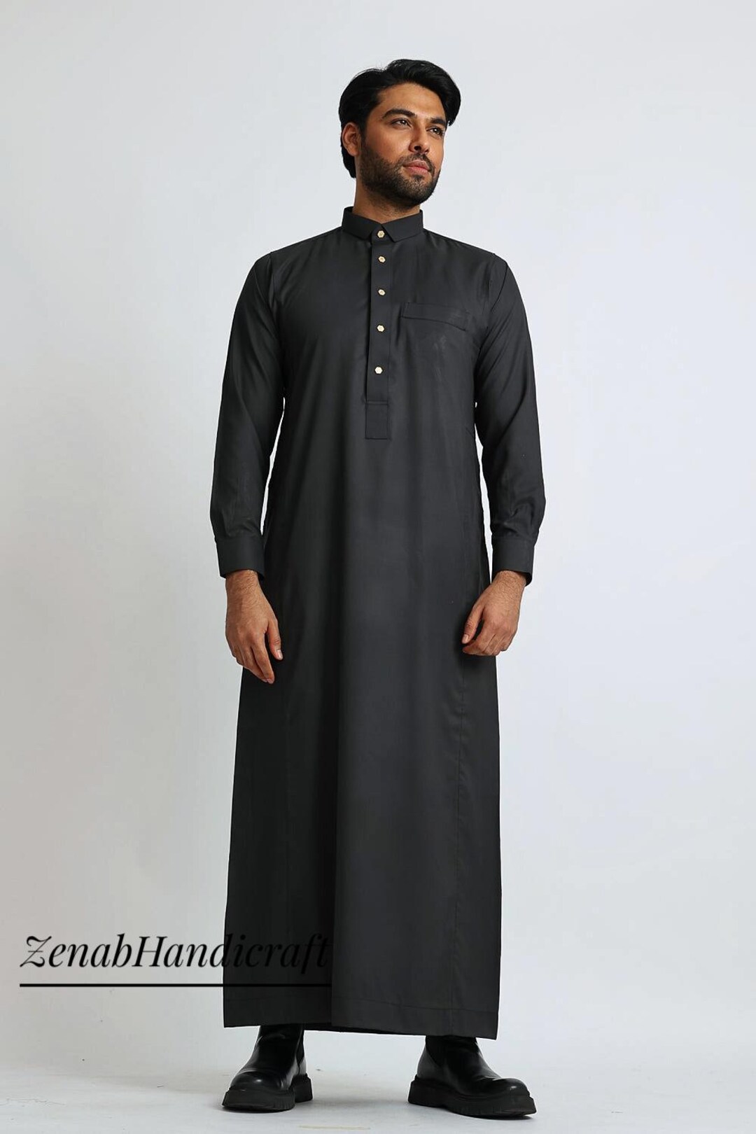 Men's Black Thobe Jubba in Pure Cotton/new Design Jubba Thawb Kandora ...