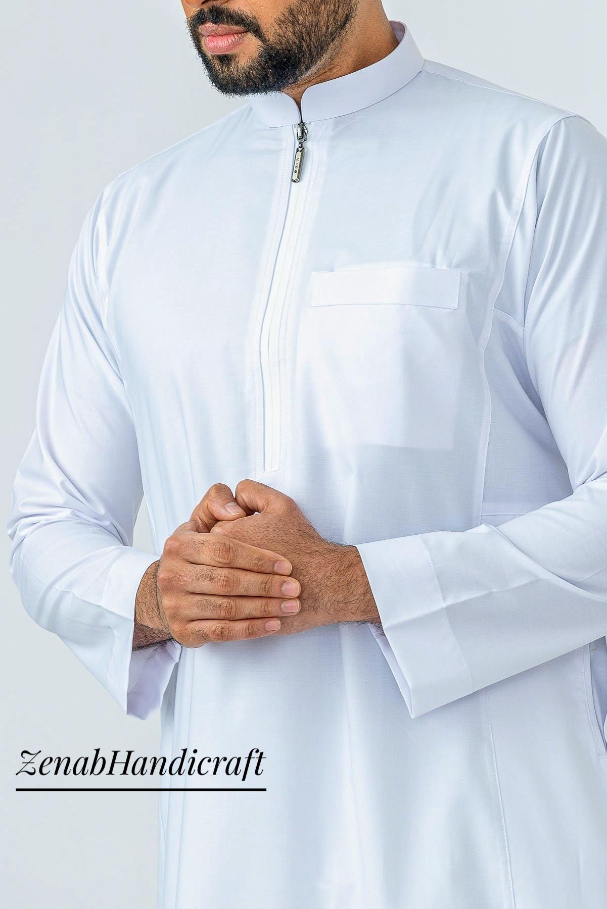 Mens Boys Thobe Jubba Madrassa Mosque Designer Collar Arab Hajj Umrah ...