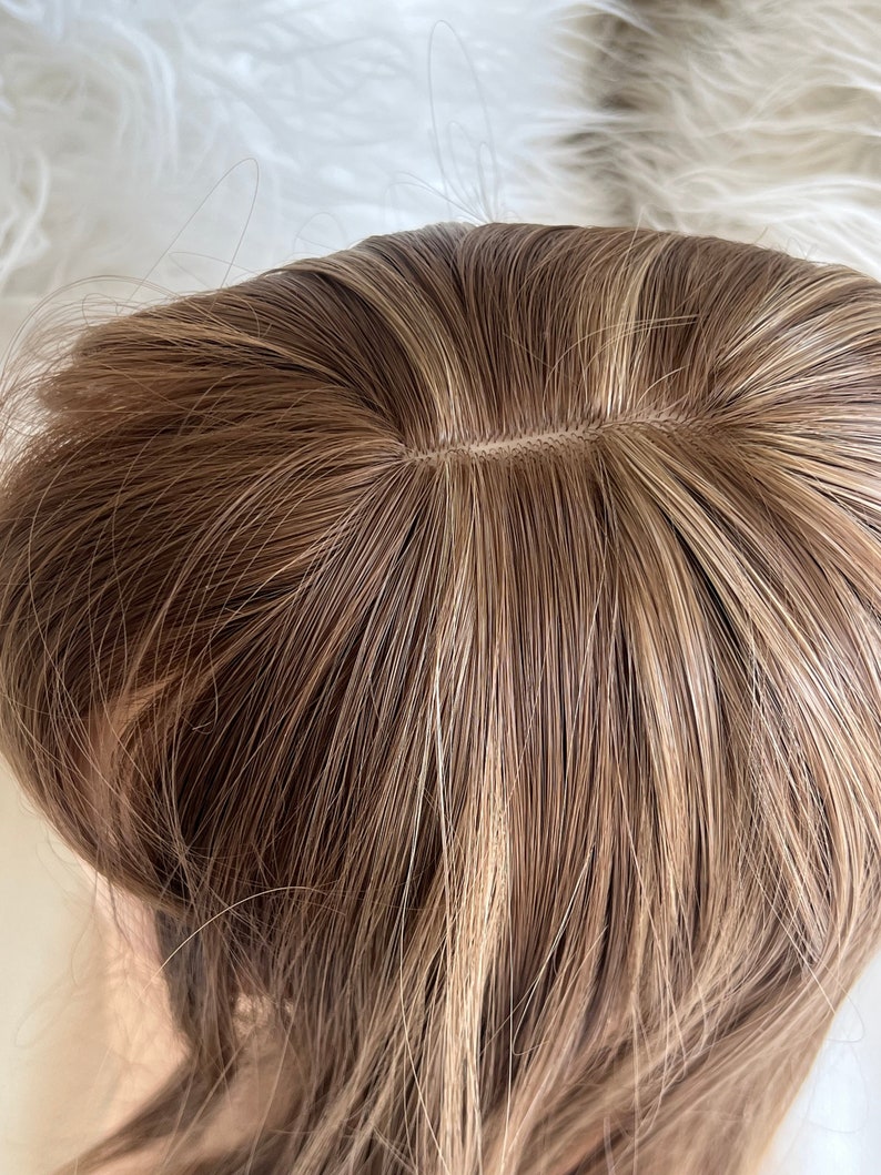 Synthetic Hair Toppers With Bangs Brown With Dull Blonde Highlights ...