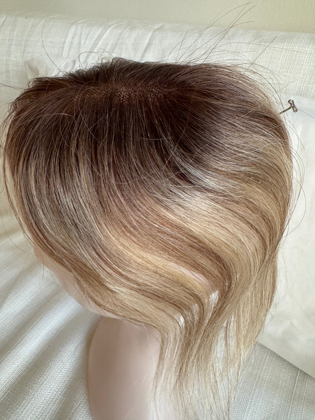 Tillstyle 100% Human Hair Toppers Platinum Blonde Ash Brown Highlighted ...