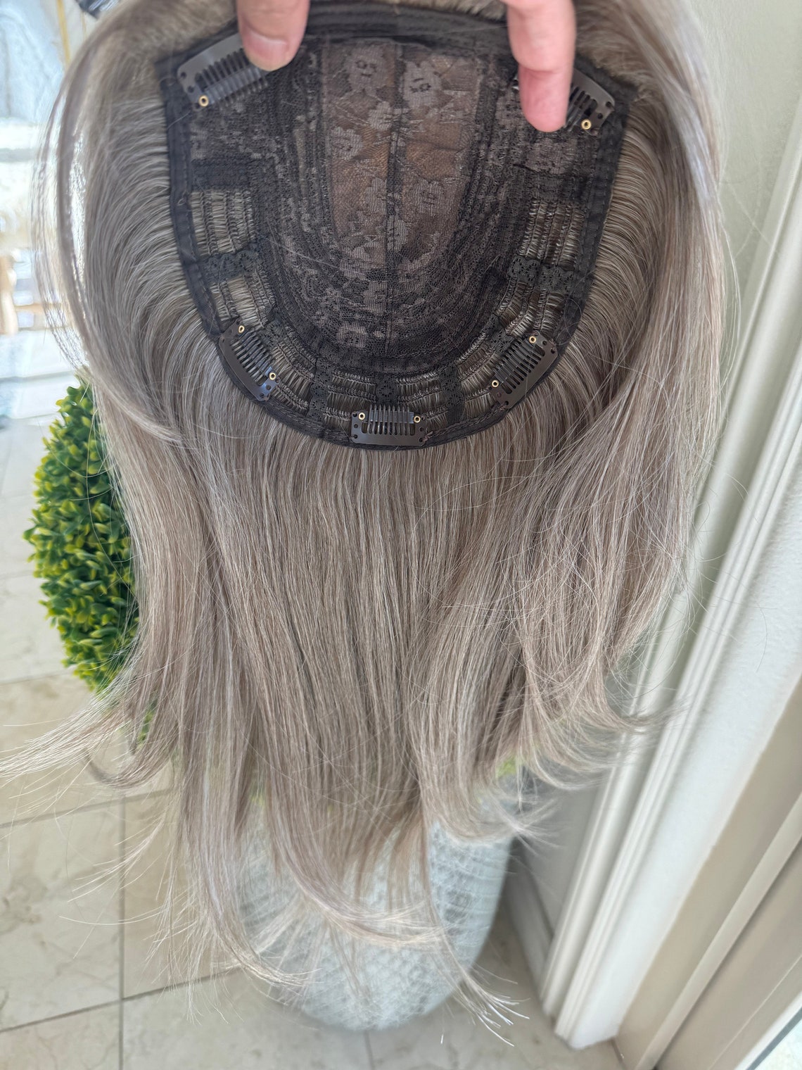 Till Style Brown Grey Highlighted Hair Toppers for Women / Bangs ...