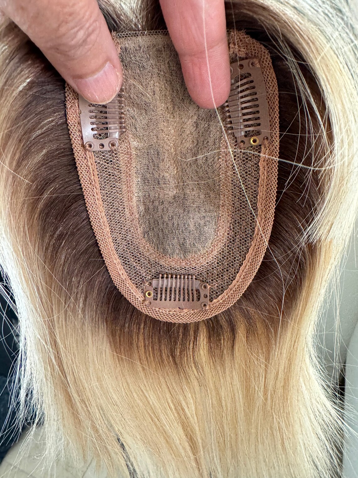 Till Style Remy Human Hair Toppers With Bangs Blonde/brown Roots - Etsy