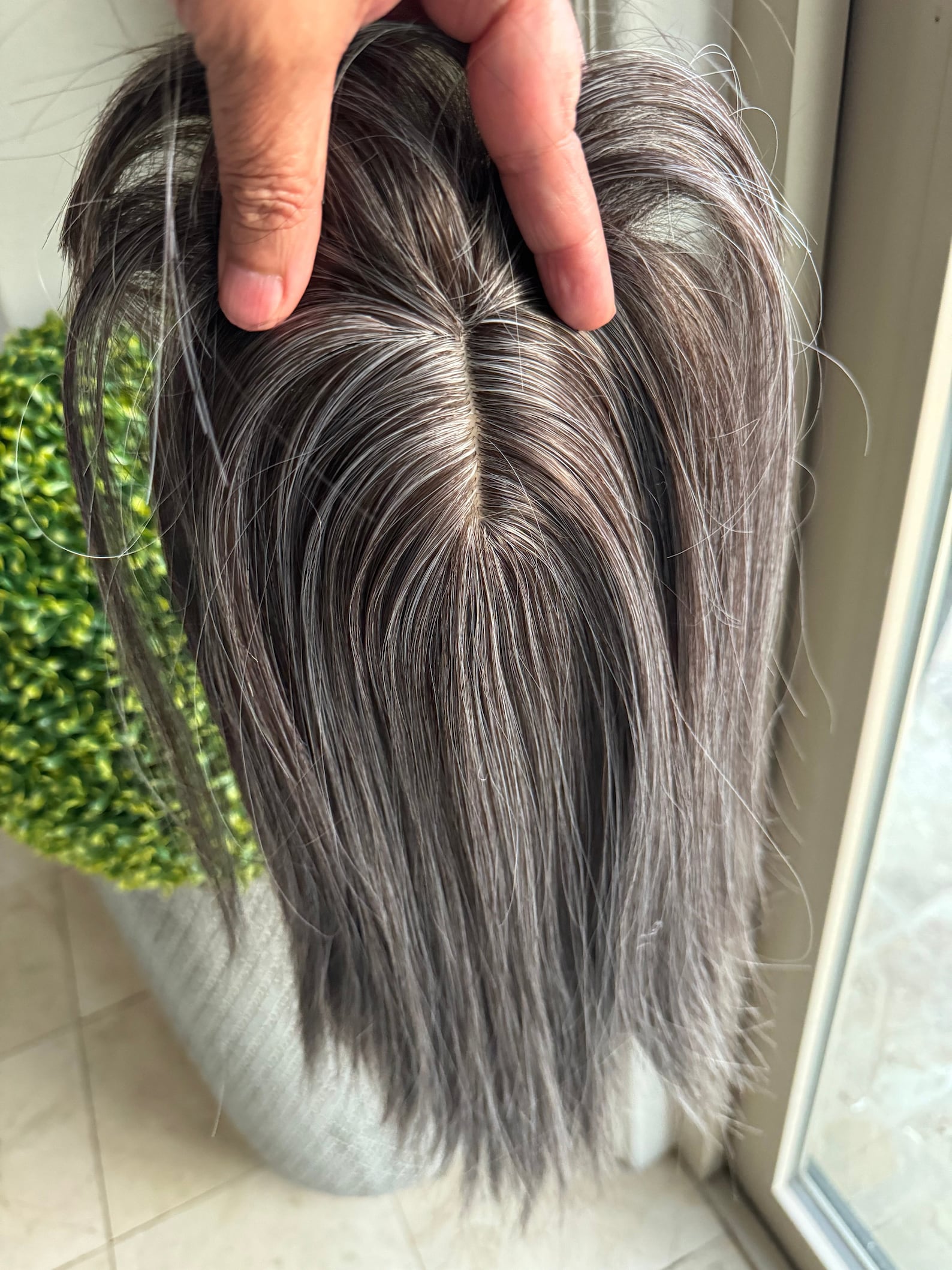 Tillstyle Brown Grey Hair Topper With Bangs/medium Length /thinning ...