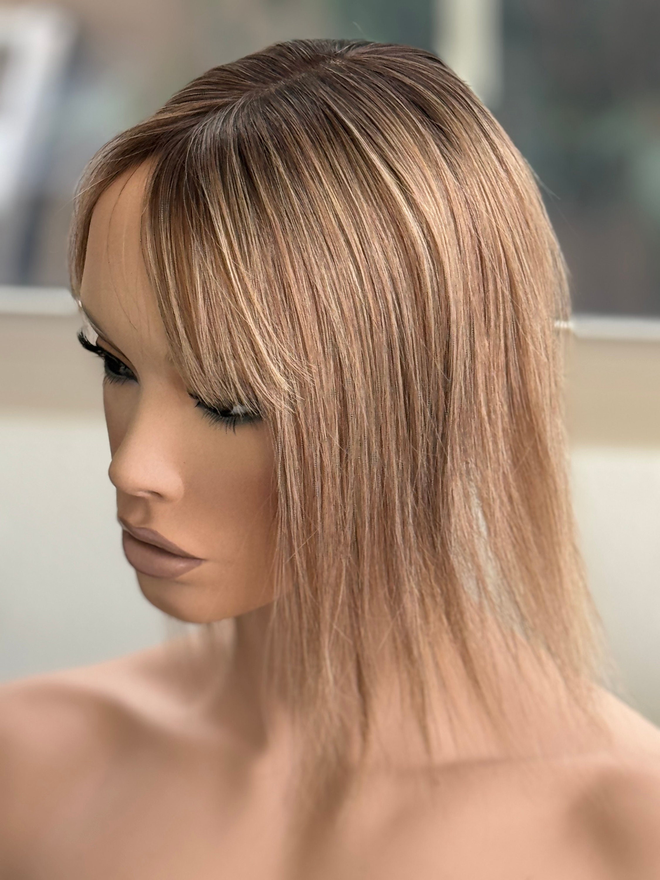 Till Style Remy Human Hair Toppers With Bangs Brown With Dark Roots - Etsy