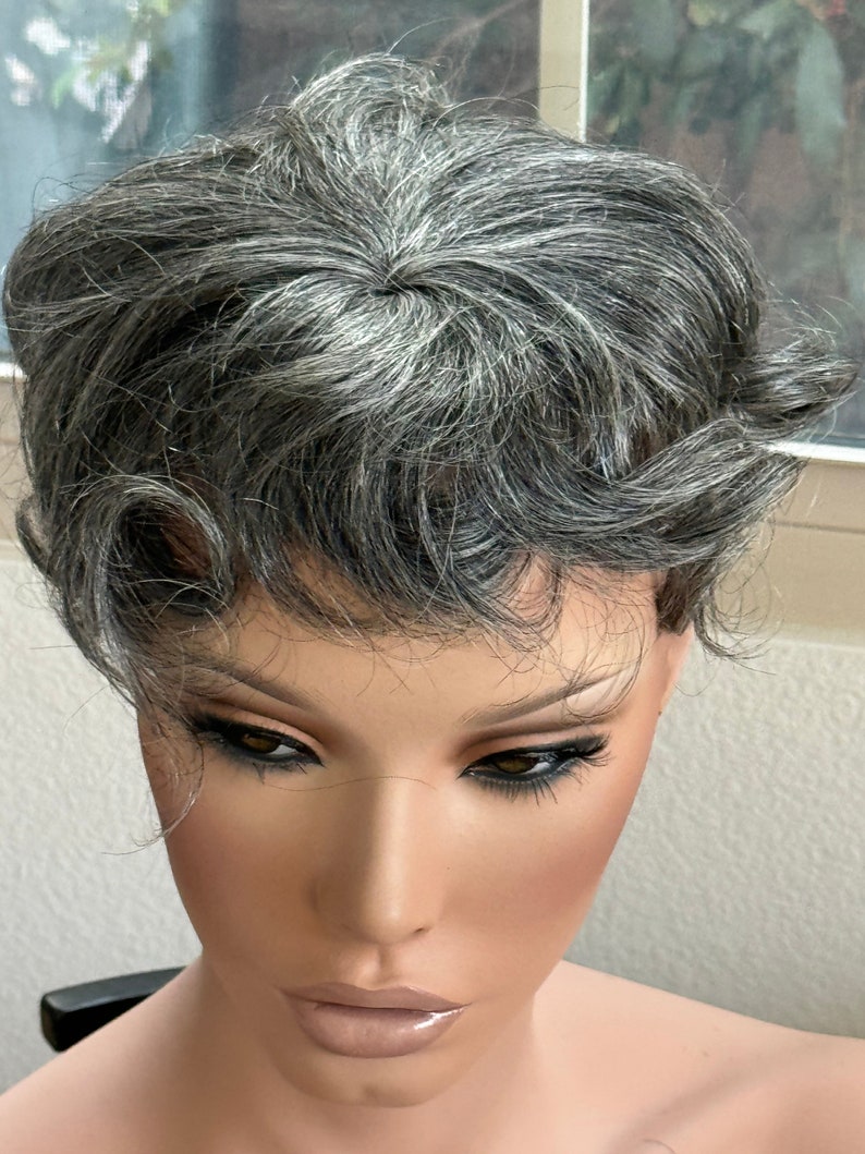 Tillstyle Dark Grey Human Hair Toppers for Women Topper With Bangs ...