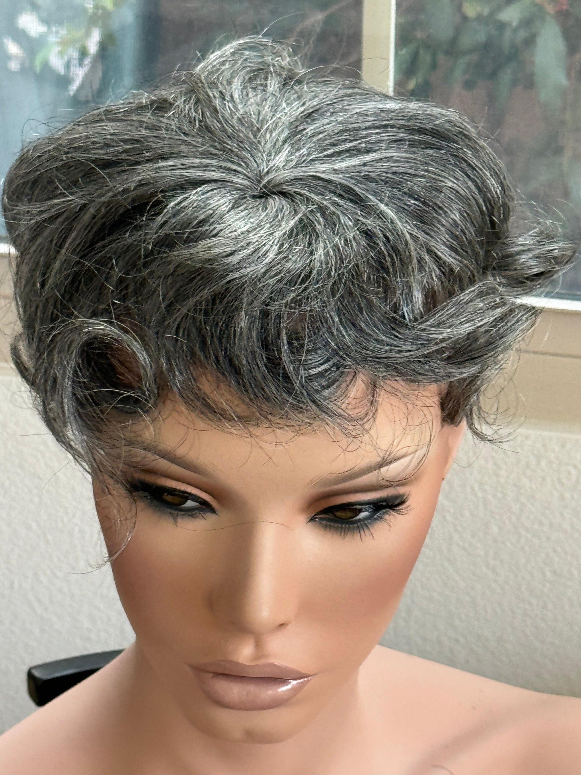 Tillstyle Dark Grey Human Hair Toppers for Women Topper With Bangs ...