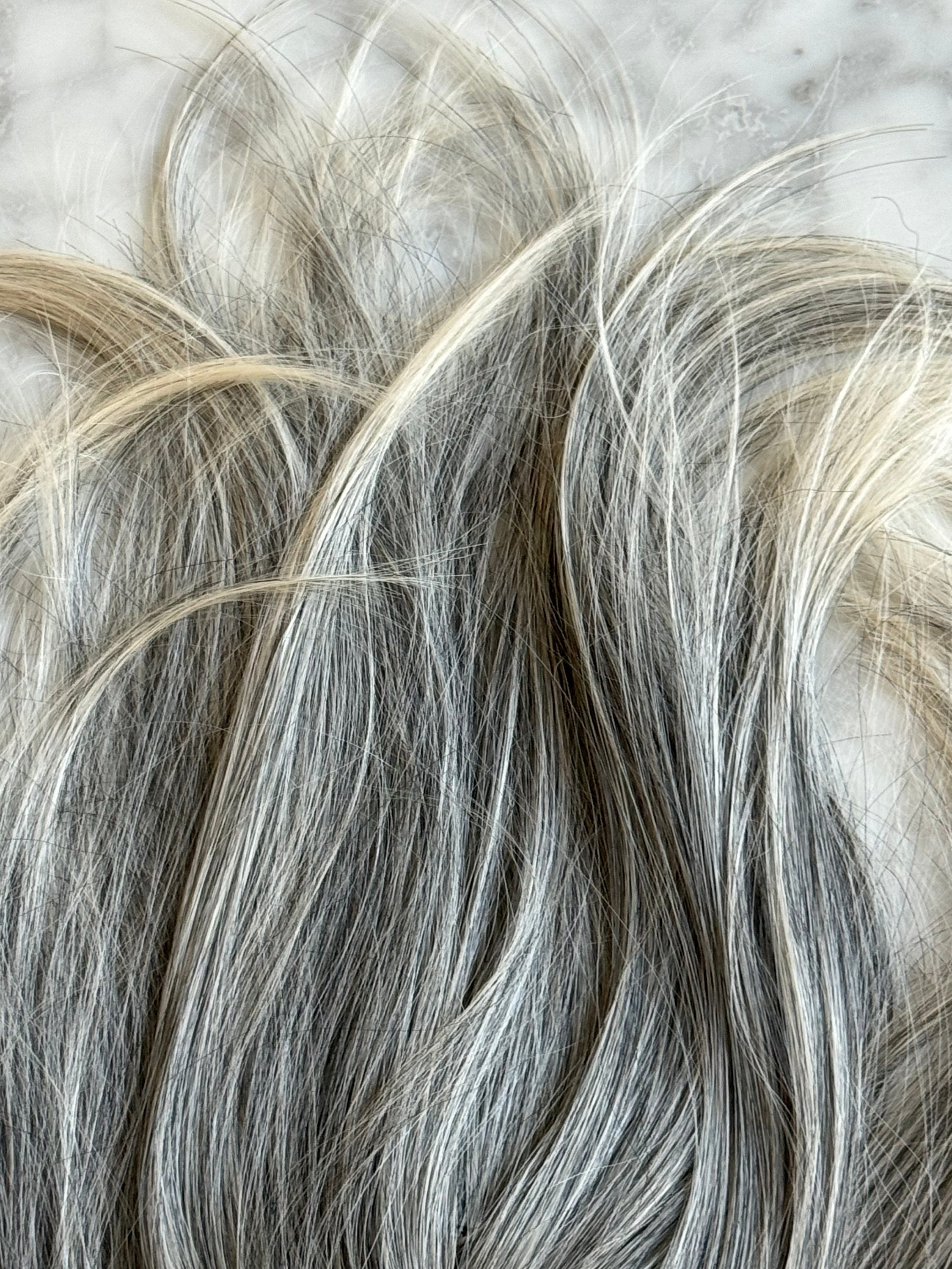 Till Style Grey Hair Toppers for Women Salt and Pepper Pale White With Yellowish White Ends ...