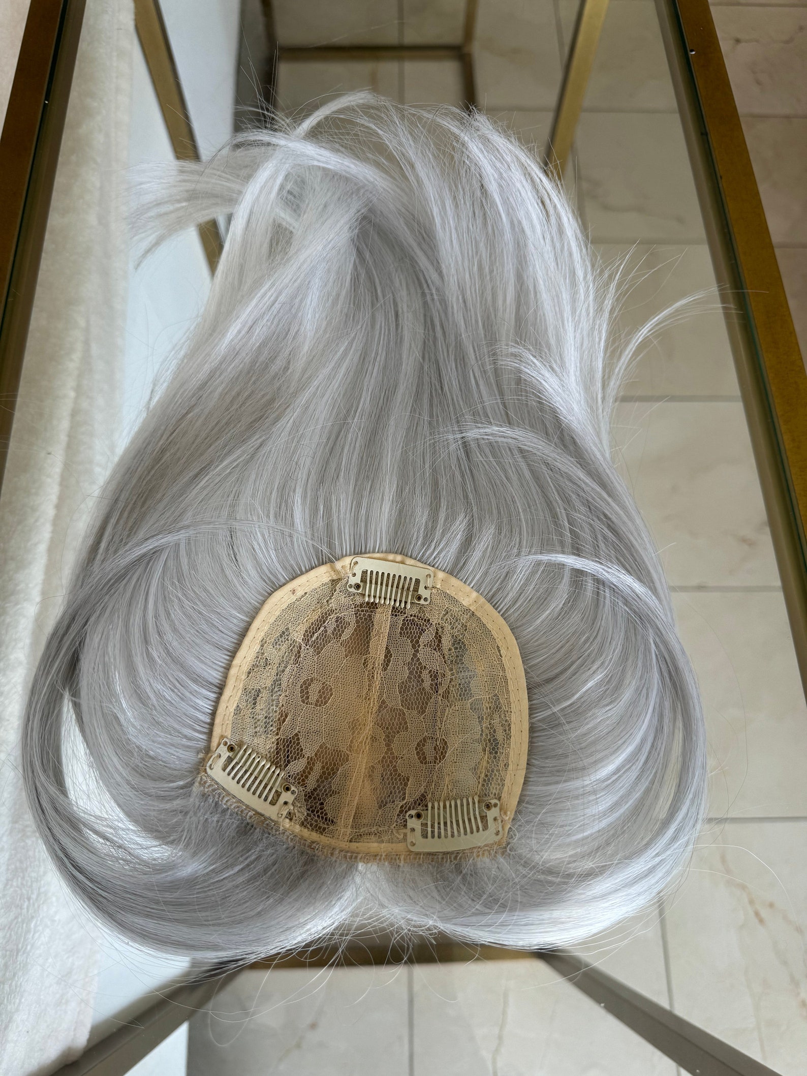 Tillstyle White Grey Highlighted Hair Toppers for Women Real Part /clip ...