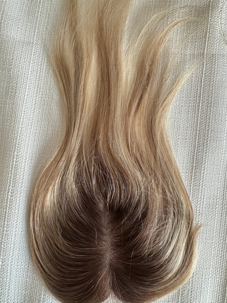 Tillstyle 100% Human Hair Toppers Platinum Blonde Ash Brown Highlighted ...