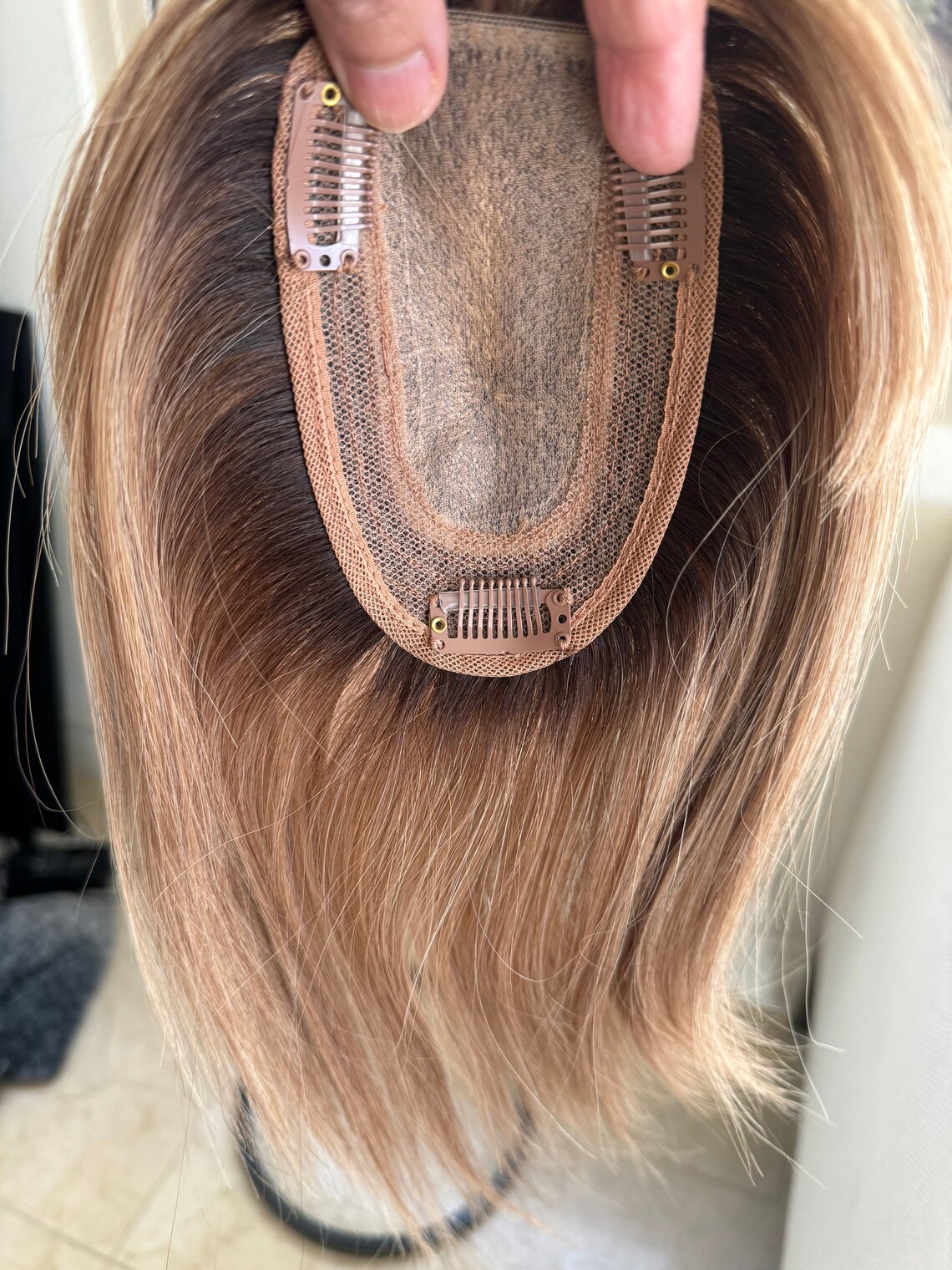 Till Style Remy Human Hair Toppers With Bangs Ombre /brown Roots - Etsy