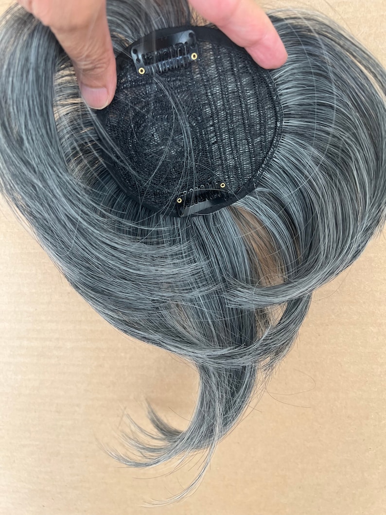 Salt and Pepper Grey Hair Topper, Clip-in Crown Volumizer (10 Inch) - Etsy
