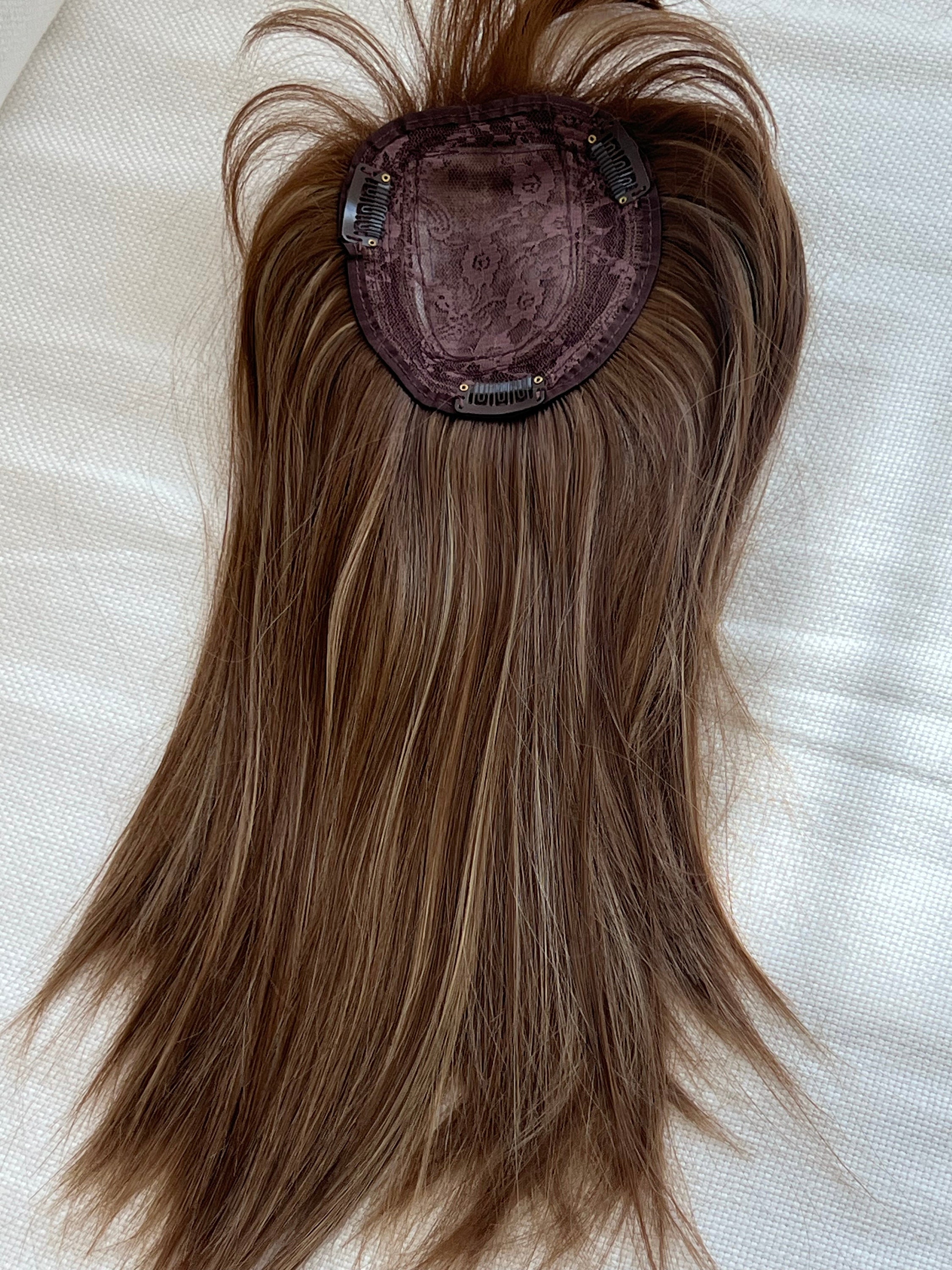 Synthetic Hair Toppers With Bangs Brown With Dull Blonde Highlights ...