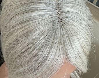 Till Style Grey Hair Toppers for Women Salt and Pepper Pale White With Yellowish White Ends ...