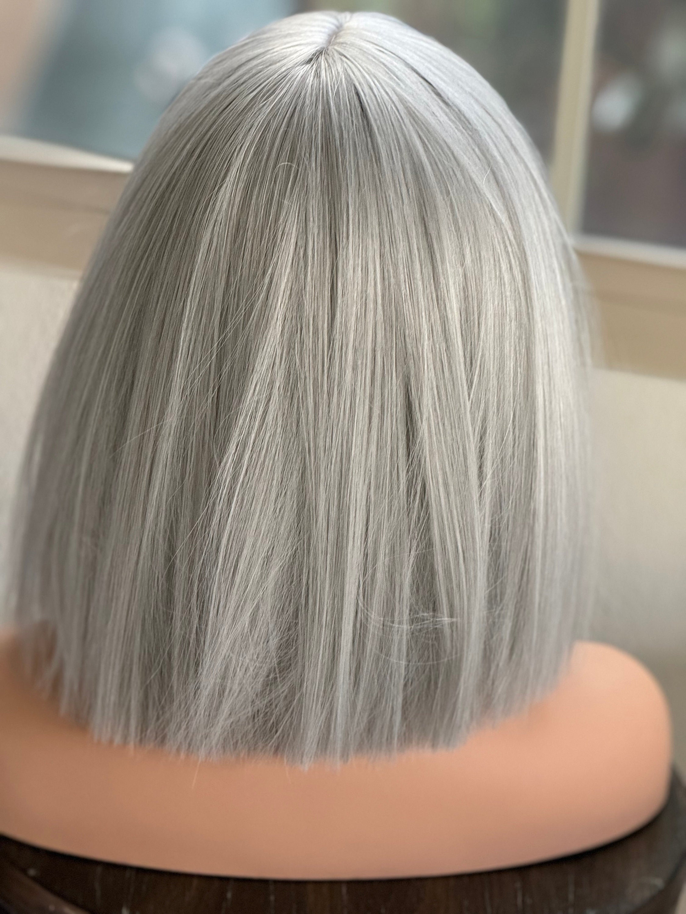 Tillstyle Light Grey Silver Bob Wig With Curtain Bangs - Etsy