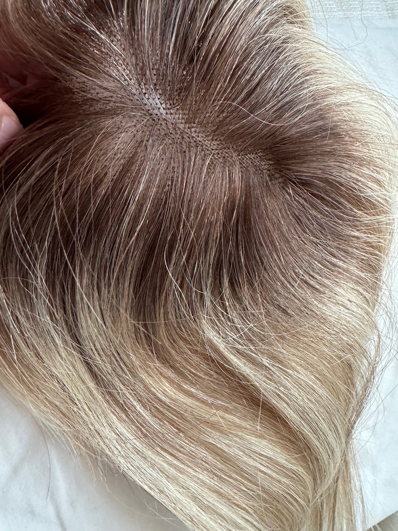 Tillstyle 100% Human Hair Toppers Platinum Blonde Ash Brown Rooted ...