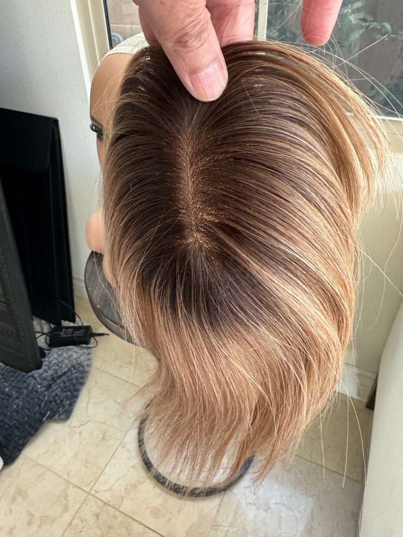 Till Style Remy Human Hair Toppers With Bangs Ombre /brown Roots - Etsy