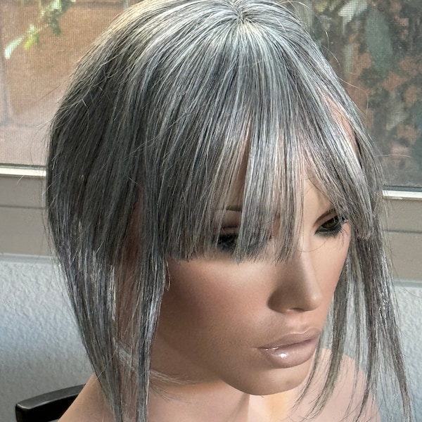 Gray Human Hair Topper With Bangs - Etsy