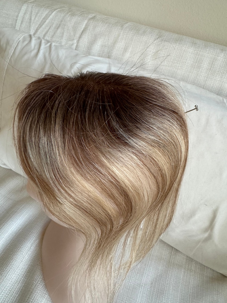 Tillstyle 100% Human Hair Toppers Platinum Blonde Ash Brown Highlighted ...