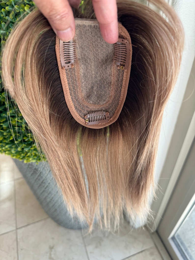 Till Style Remy Human Hair Toppers With Bangs Ash Blonde With Dark ...