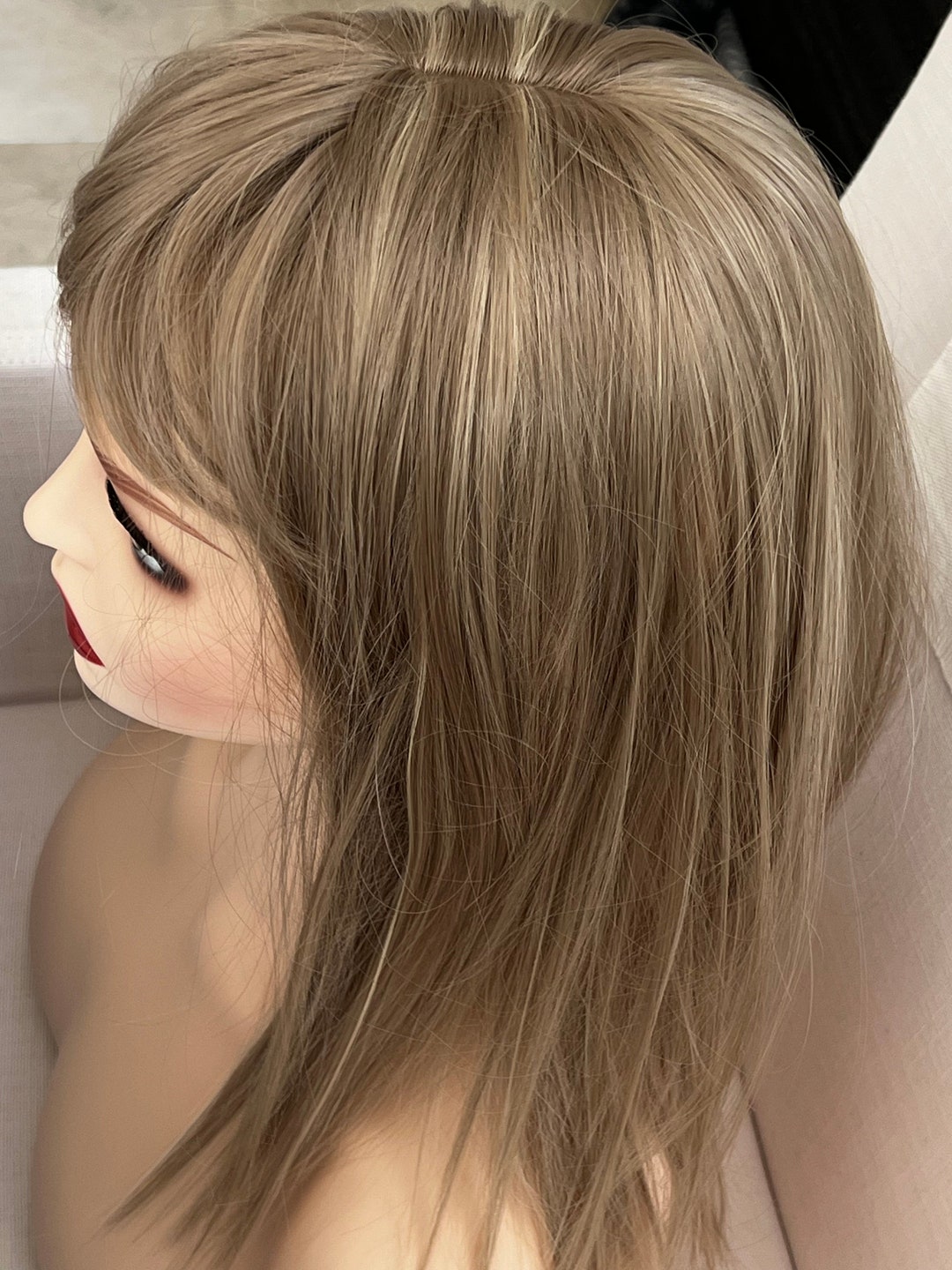 Synthetic Hair Topper With Bangs Ombre With Dull Blonde Highlights Clip ...