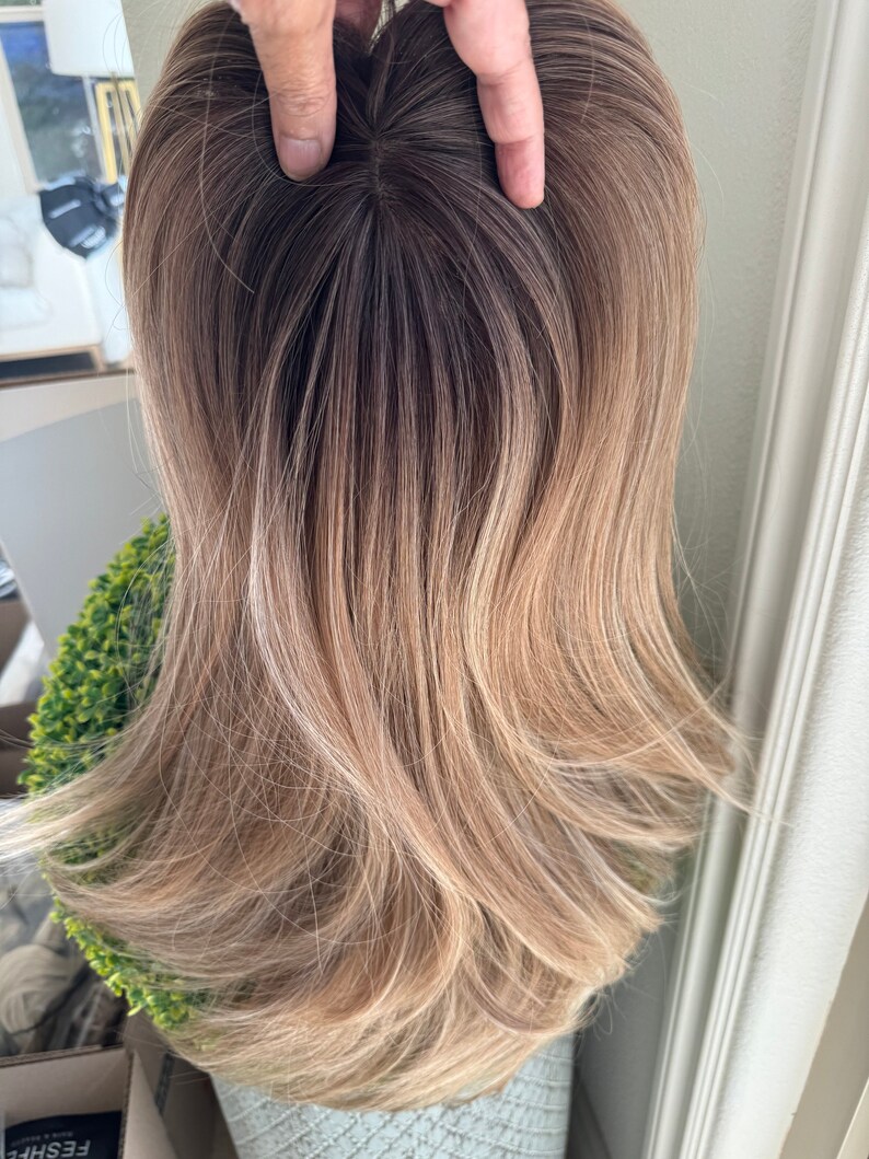 Tillstyle Caramel Brown Topper With Bangs/highlighted Brown - Etsy