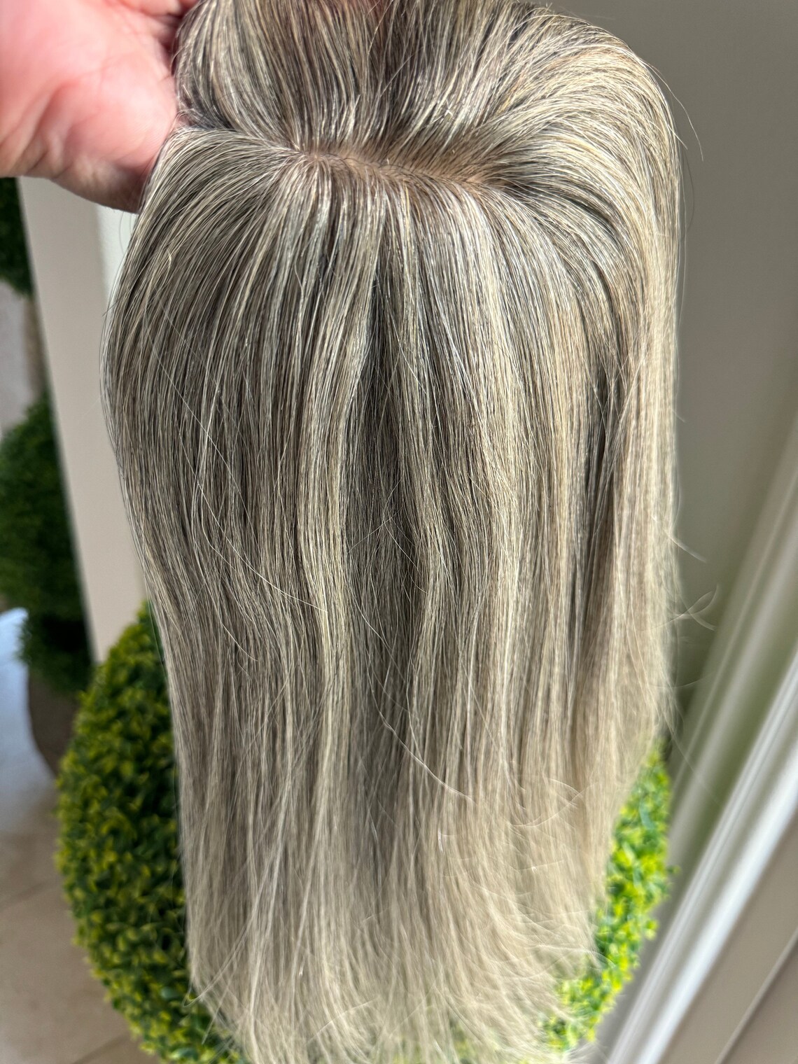 Tillstyle Remy Human Hair Toppers for Women Ash Brown Mix Grey Salt and ...