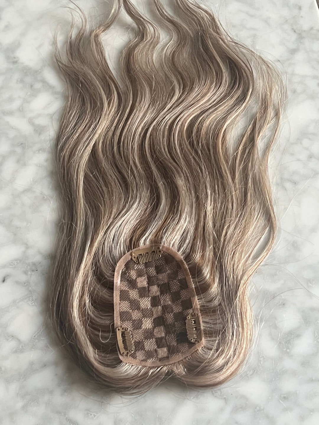 Human Hair Topper With Mono Base Blonde With Copper Brown Roots Real ...