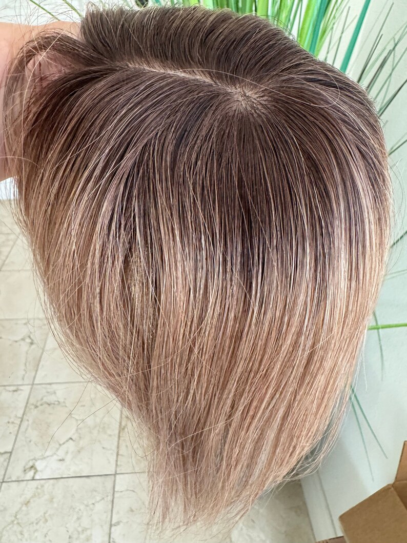 Till Style Remy Human Hair Toppers With Bangs Ash Brown Highlighted - Etsy