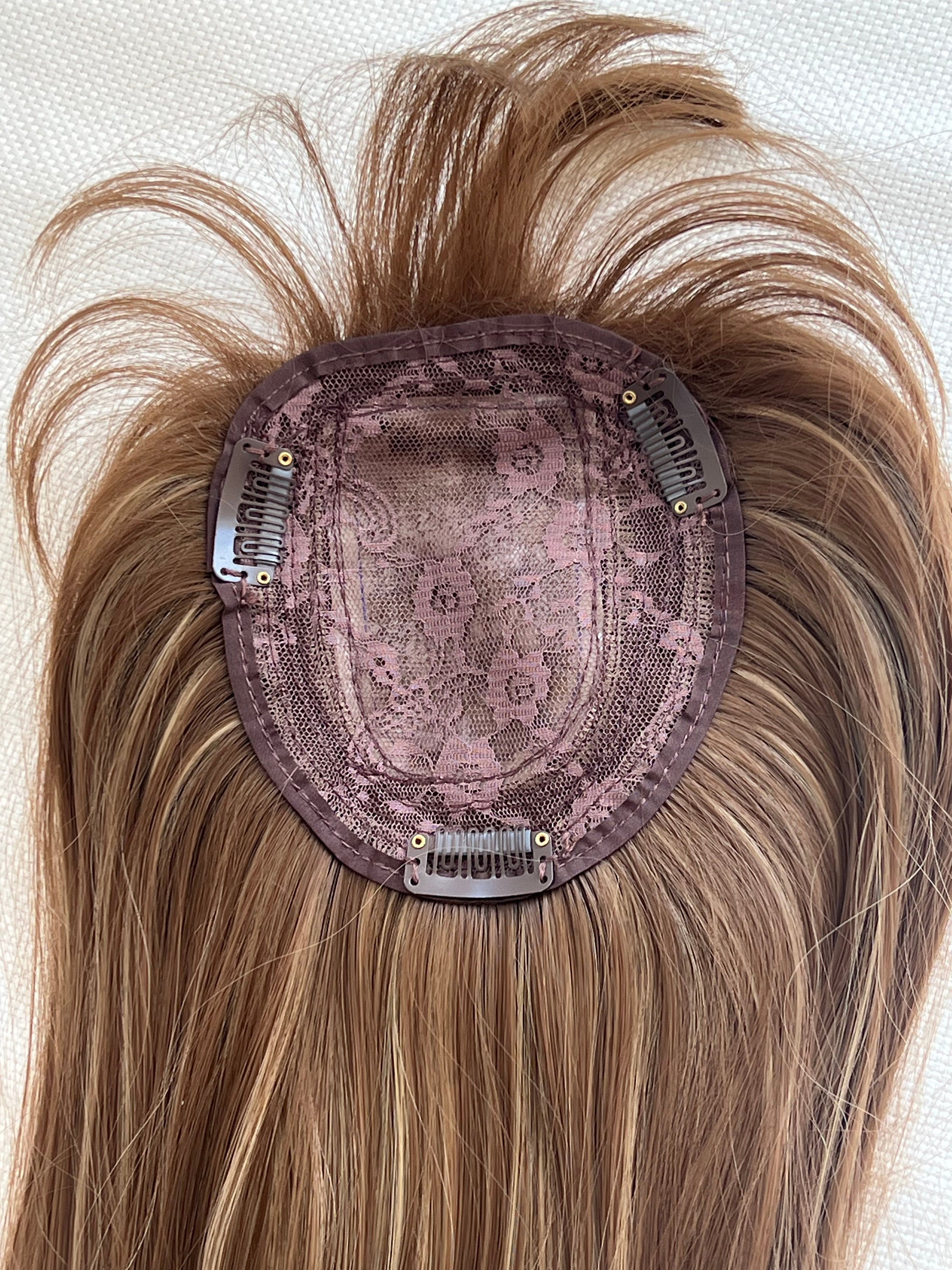 Synthetic Hair Toppers With Bangs Brown With Dull Blonde Highlights ...
