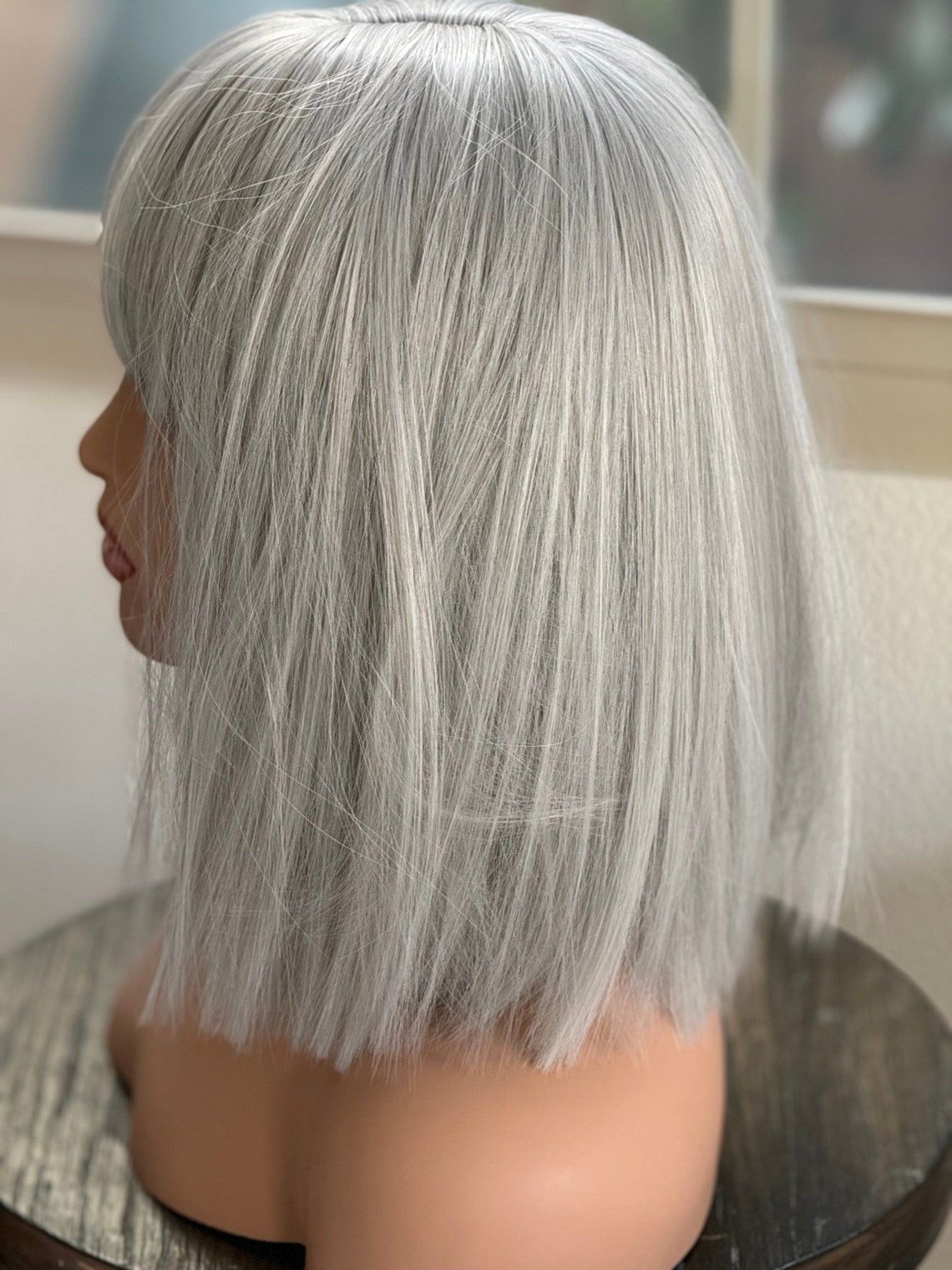 Tillstyle Light Grey Silver Bob Wig With Curtain Bangs - Etsy