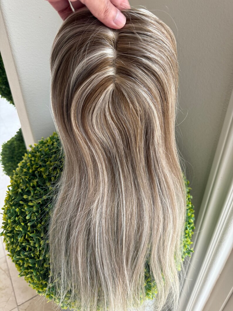 Human Hair Topper With Mono Base Light Blonde Highlighted - Etsy