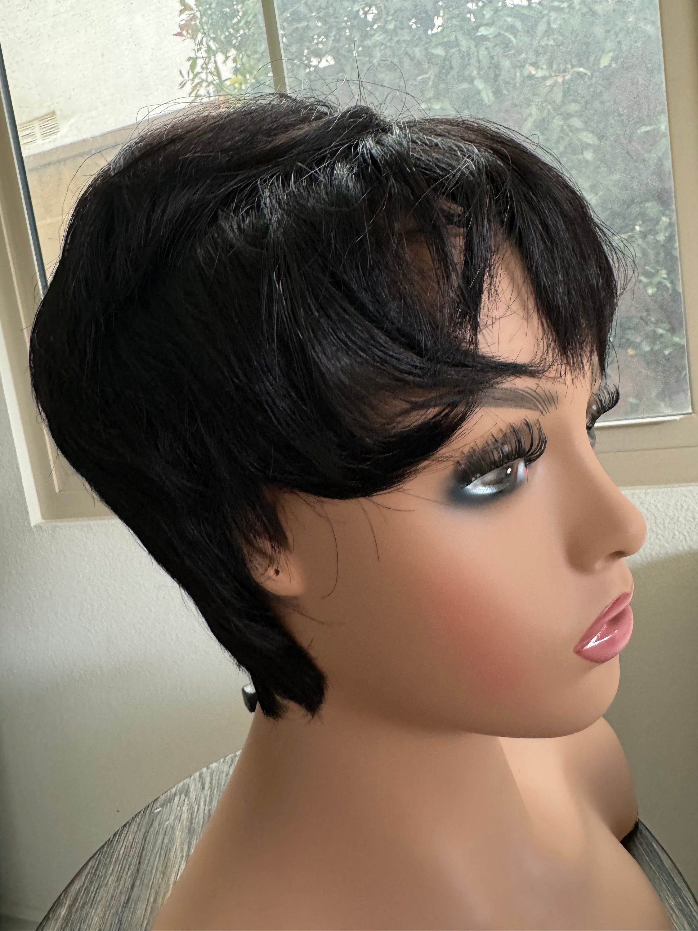 Black Short Layered Pixie Wigs for Women Human Hair Wigs With Bangs Glueless - Etsy