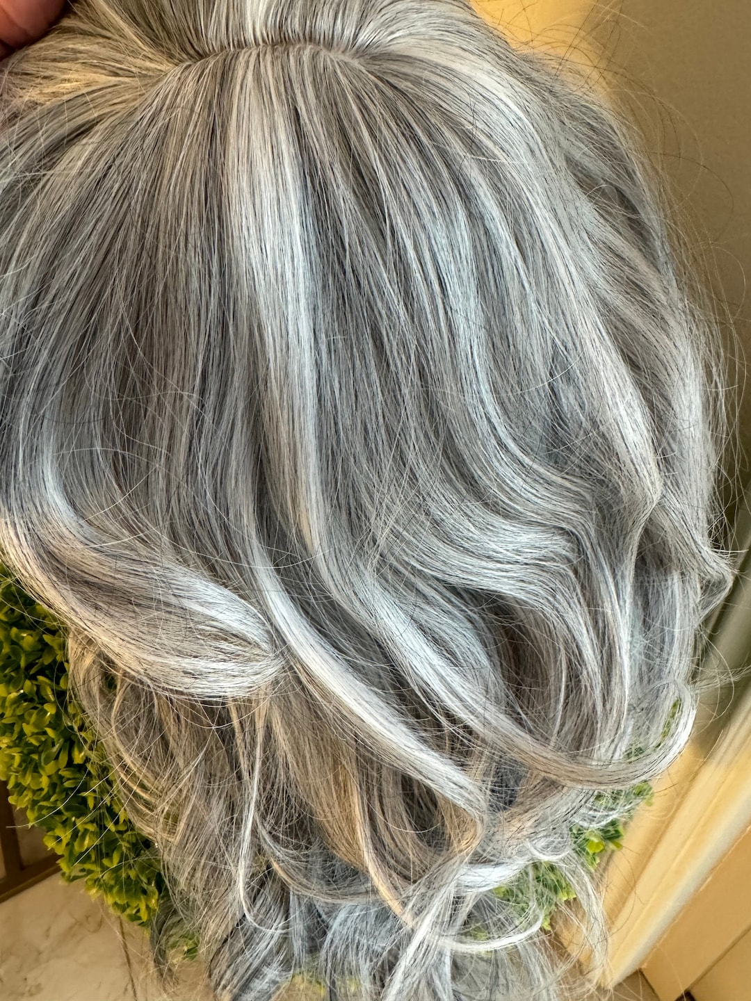 Silver Grey Wig With Curtain Bangs, Layered Synthetic Hair - Etsy