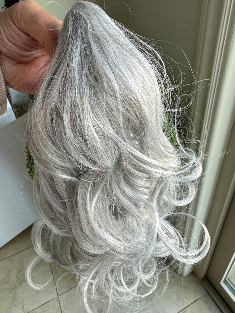 Tillstyle White Grey Clip in Ponytail Claw Clip Pony Tail Real Hair ...