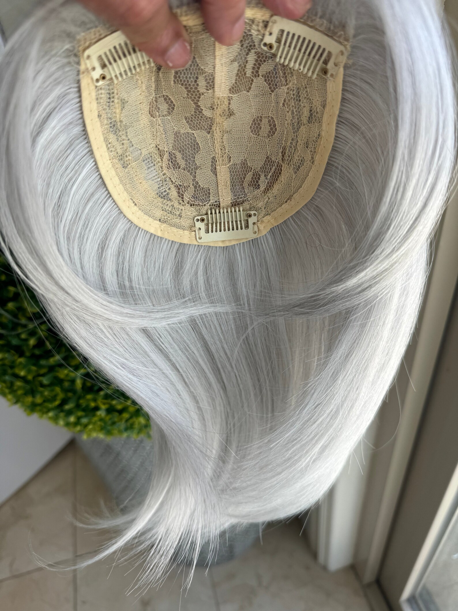 Tillstyle White Grey Highlighted Hair Toppers for Women Real Part /clip ...