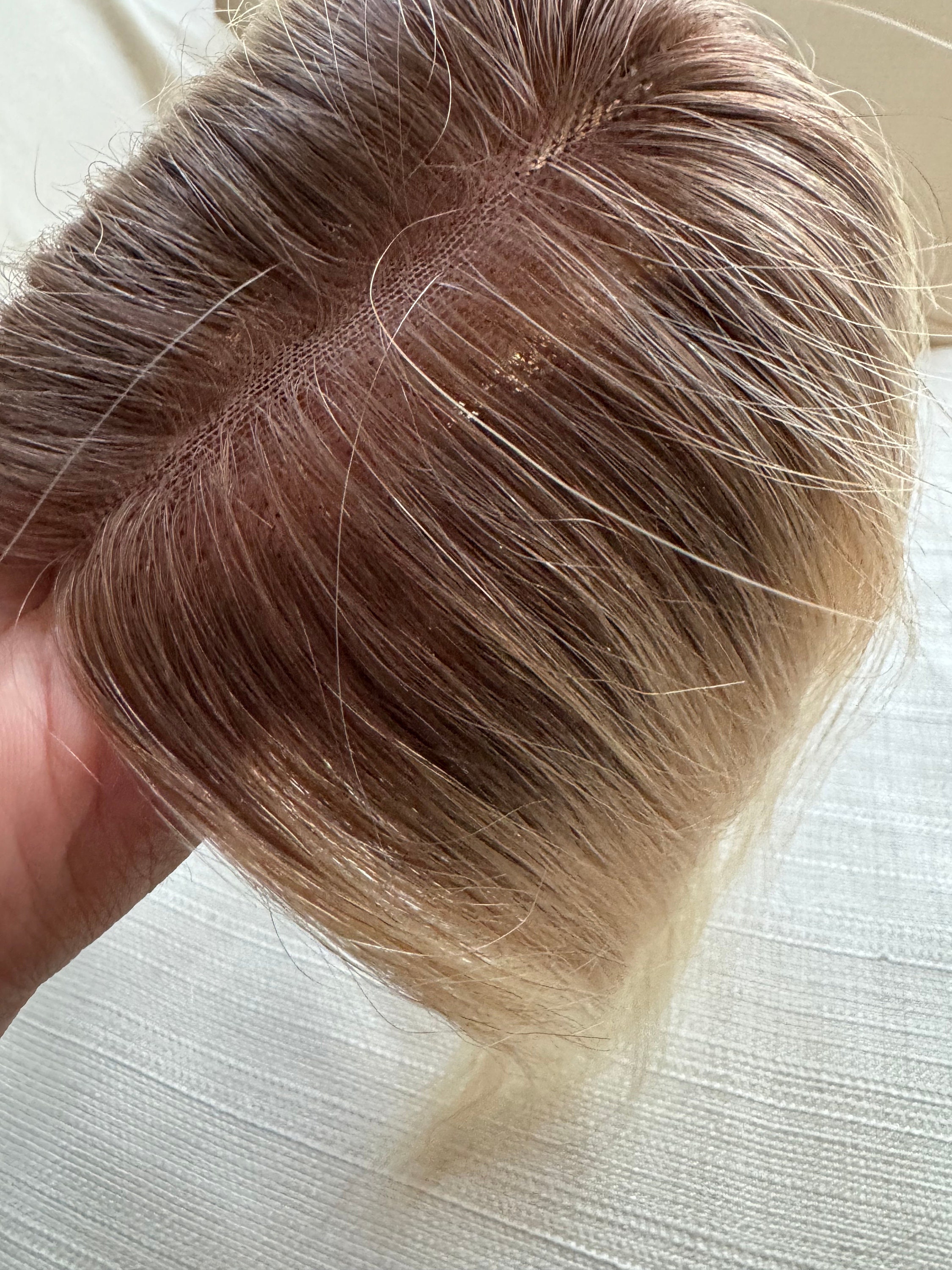 Tillstyle 100% Human Hair Toppers Platinum Blonde Ash Brown Rooted ...