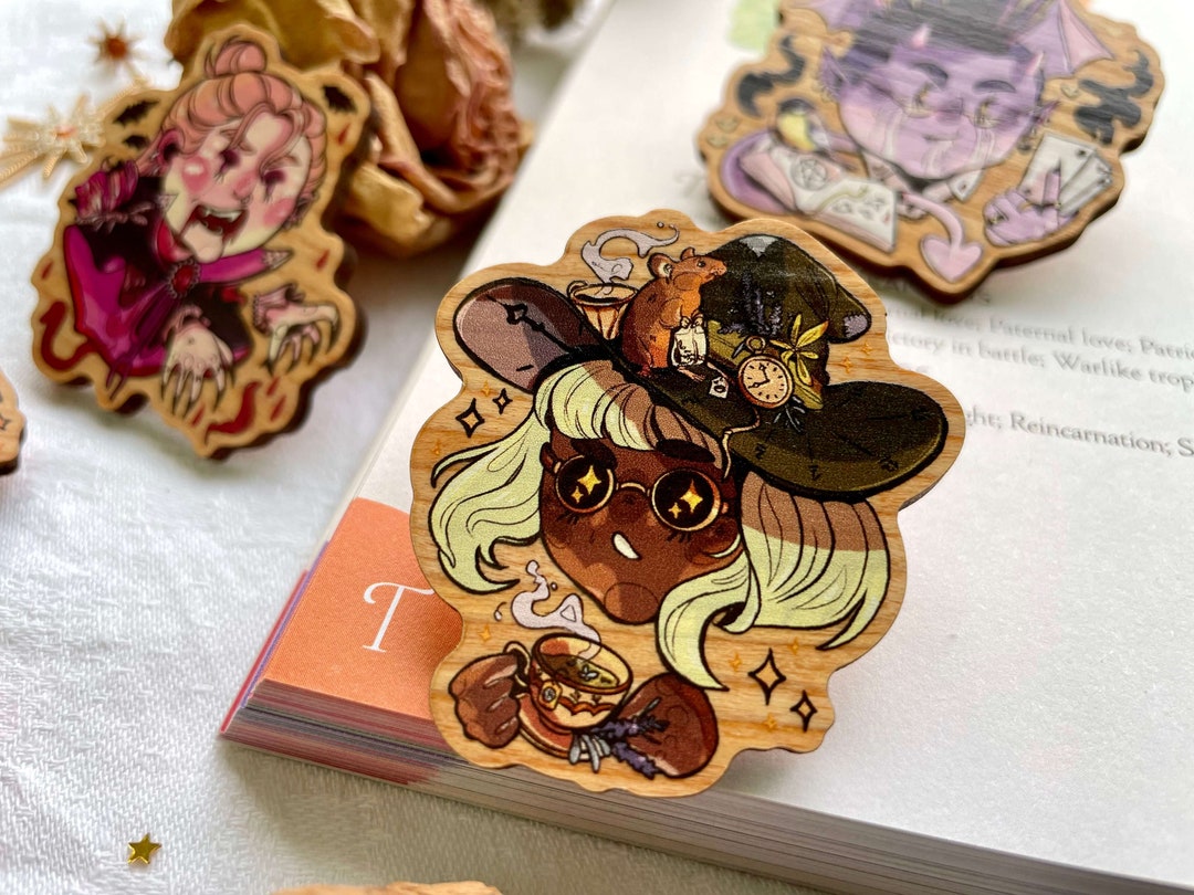 Time Witch, Ghost Witch, Vampire and Demon Wooden Pin Badges - Etsy