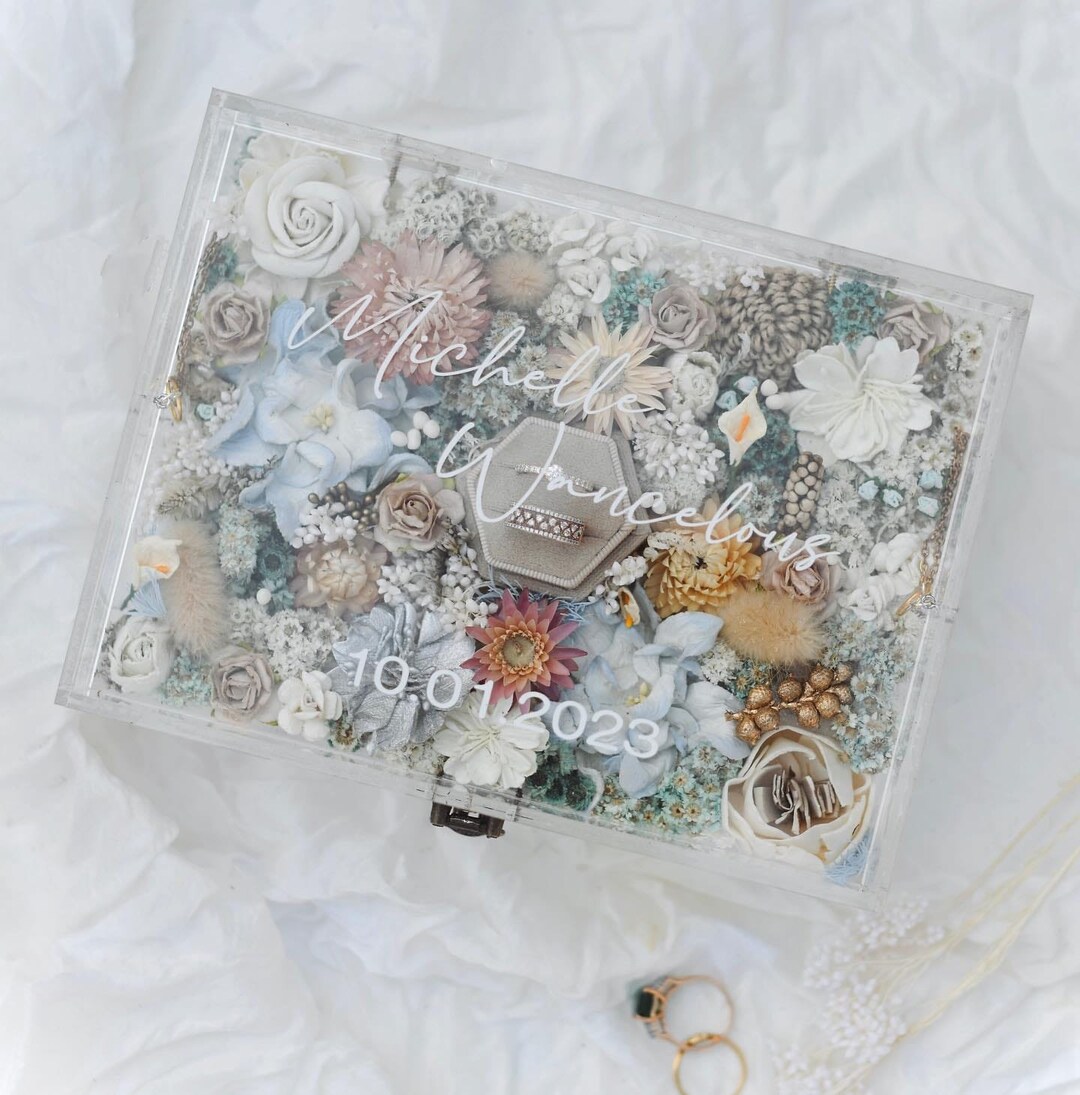 Flower's Ring Box Glass Weeding Ring Box Boho Stylish Decoration Ring ...