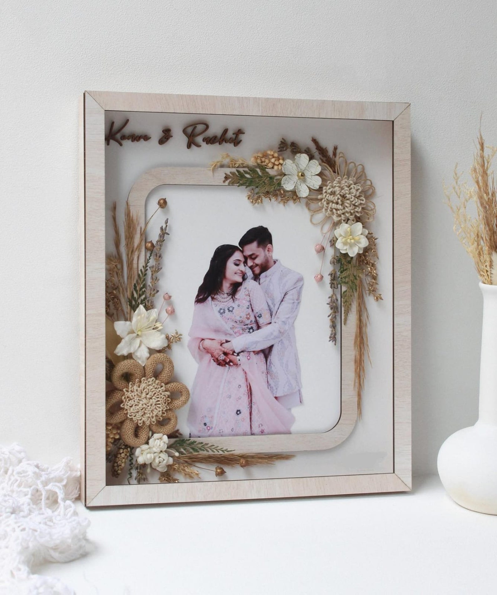 Forever Wooden Dry Flower Frame for Couples Personalized Engagement ...