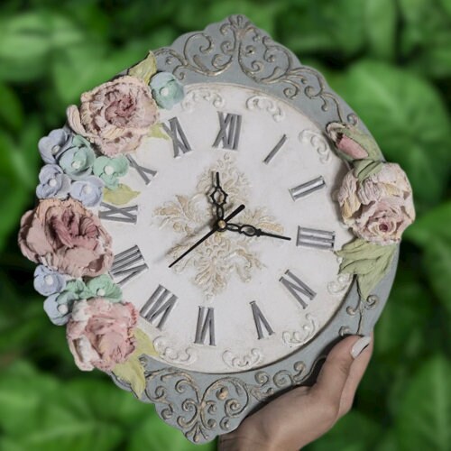 Flower Clock Vintage Wall Clock Rose Flower Custom Home Decor Handmade ...
