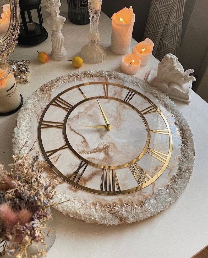 Custom Made Resin Olive Wood Wall Clock Resin Ocean Art Glass Etsy