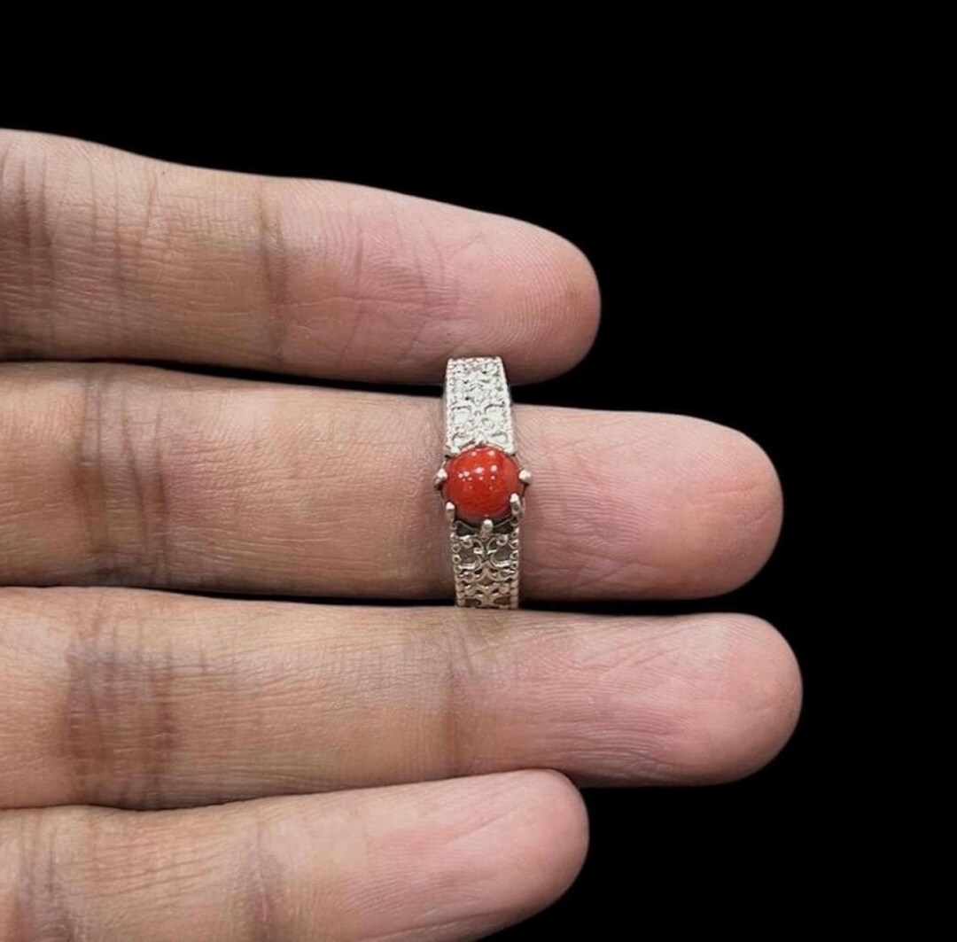 Italian Coral Silver Ring , Silver ring in coral , Genuine Coral Ring , Red Coral Ring , Dainty ...
