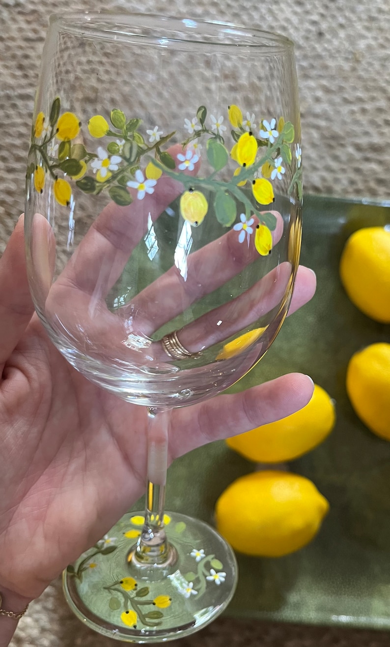 Hand Painted Delicate Lemon Wine Glass - Etsy
